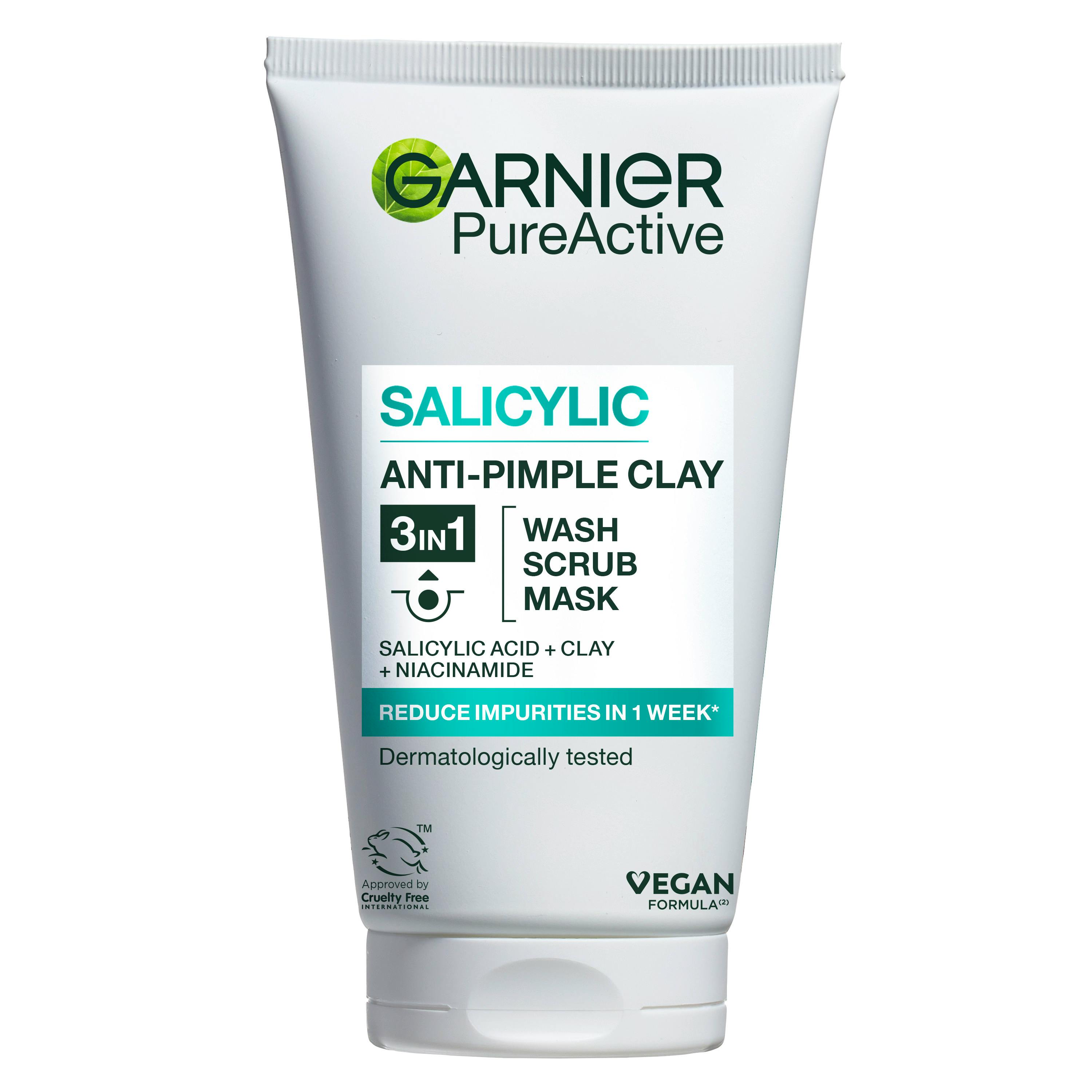 Garnier PureActive Salicylic 3in1 Anti-Pimple Clay Cleanser For Impure ...