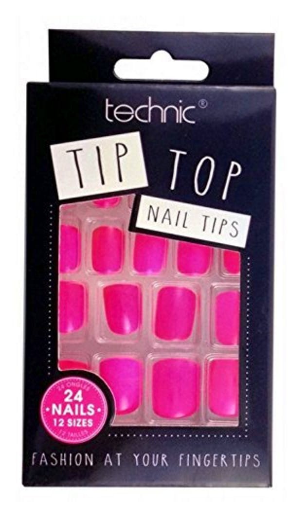 Technic Tip Top False Nail Tips Bright Pink 24 pcs + 2 g - £1.99