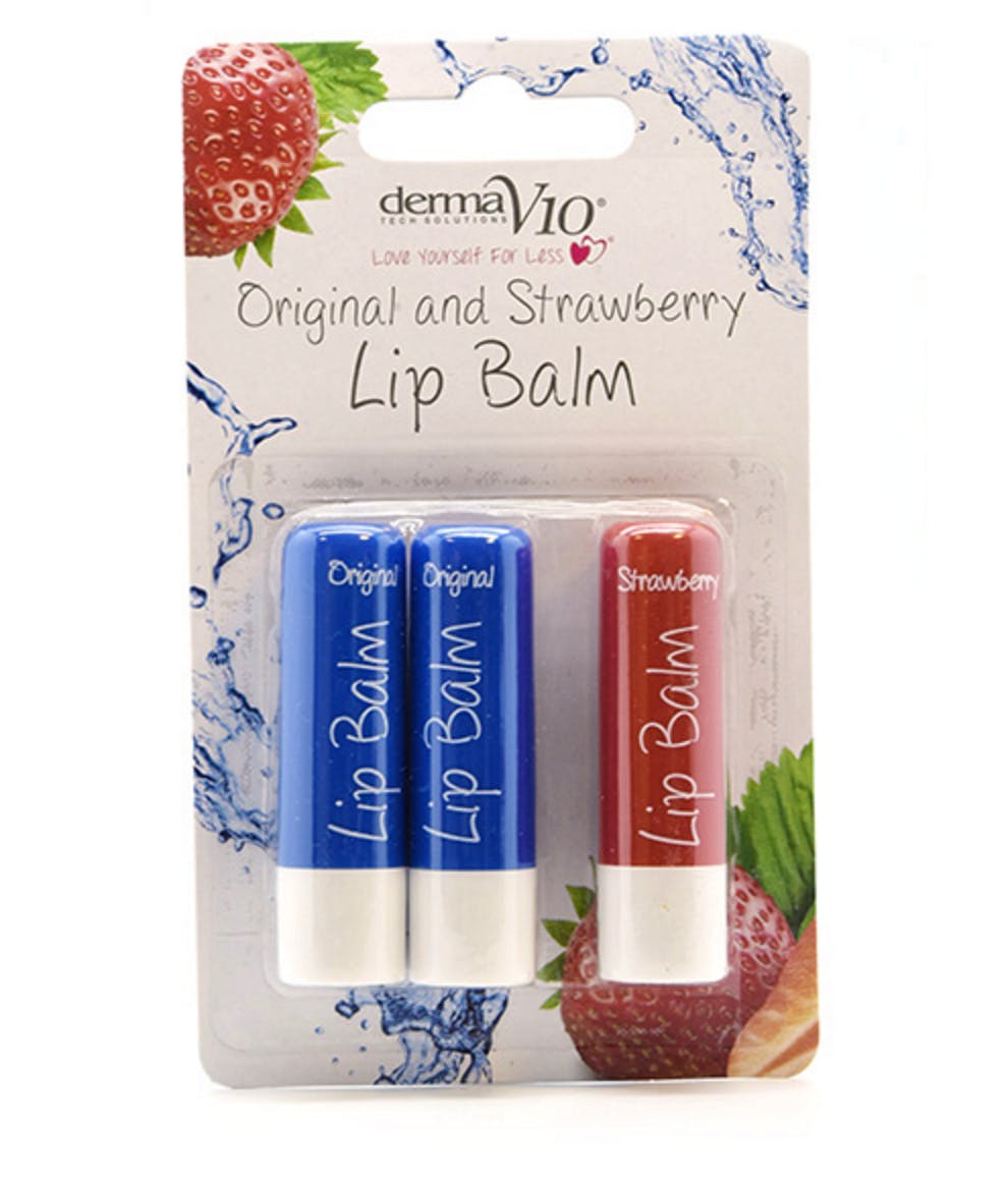 DermaV10 Original & Strawberry Lip Balm 3 pcs - £1.89
