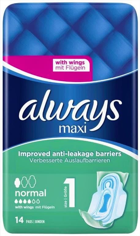 Always Maxi Normal With Wings 14 pcs - £2.25
