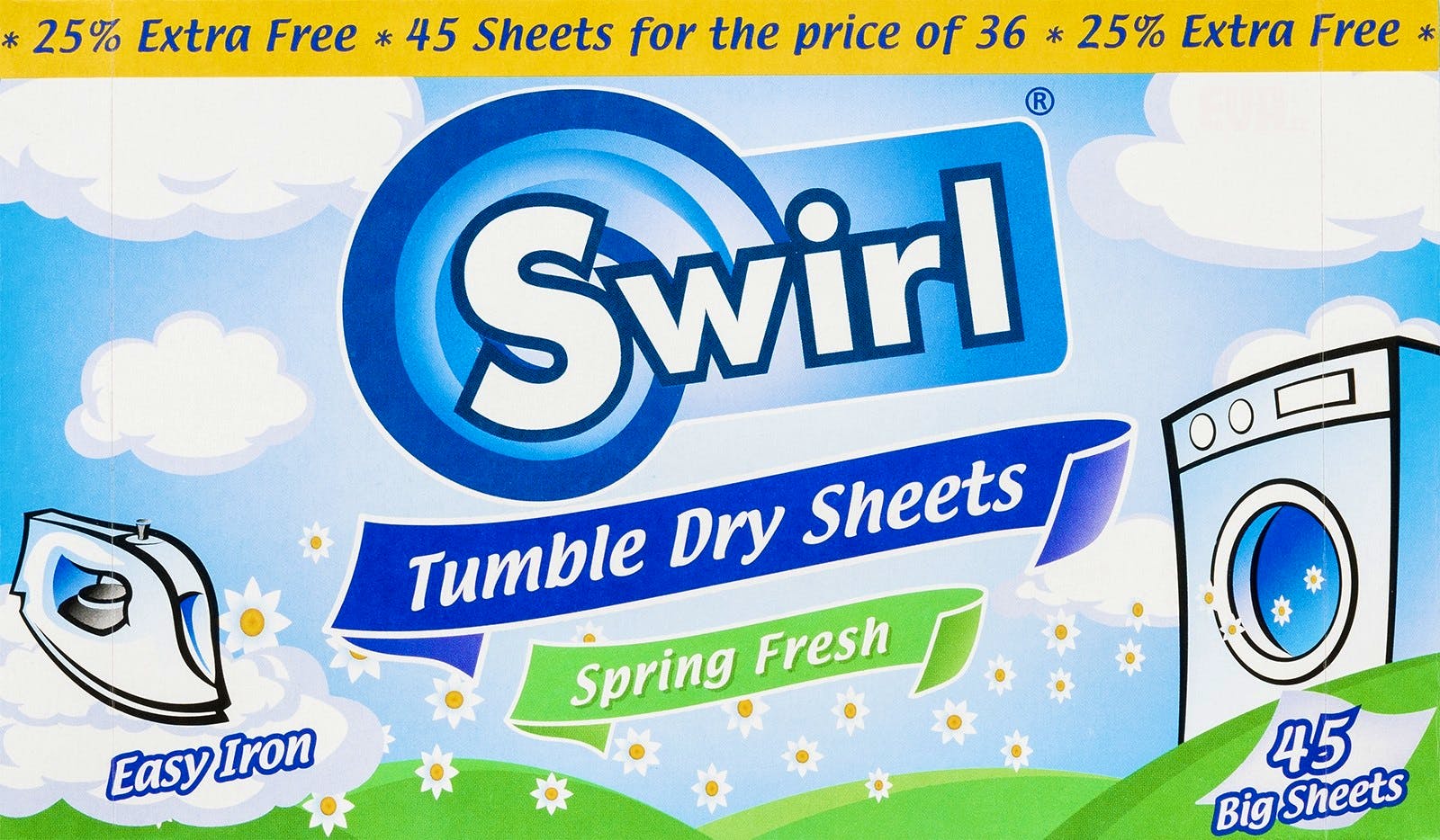 Swirl Original Tumble Dryer Sheets Spring Fresh 45 kpl – 2.25