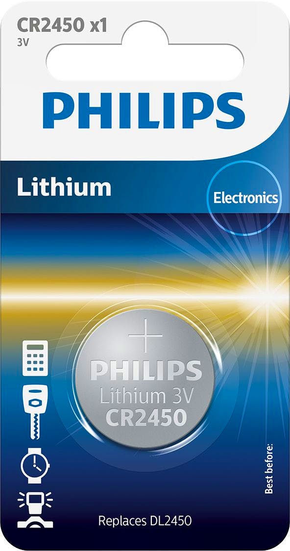 Philips Lithium CR2450 3V 1 stk - 24.95 kr + Fri Frakt og Ingen Toll
